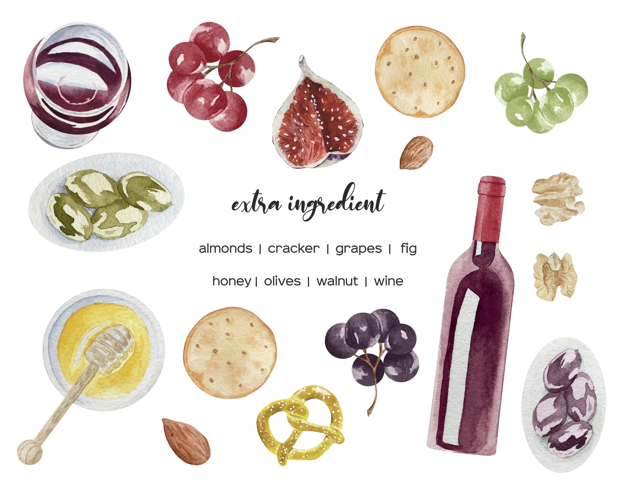 Watercolor Cheese Clipart, Wine and Cheese Illustration, Cheese Plate ...