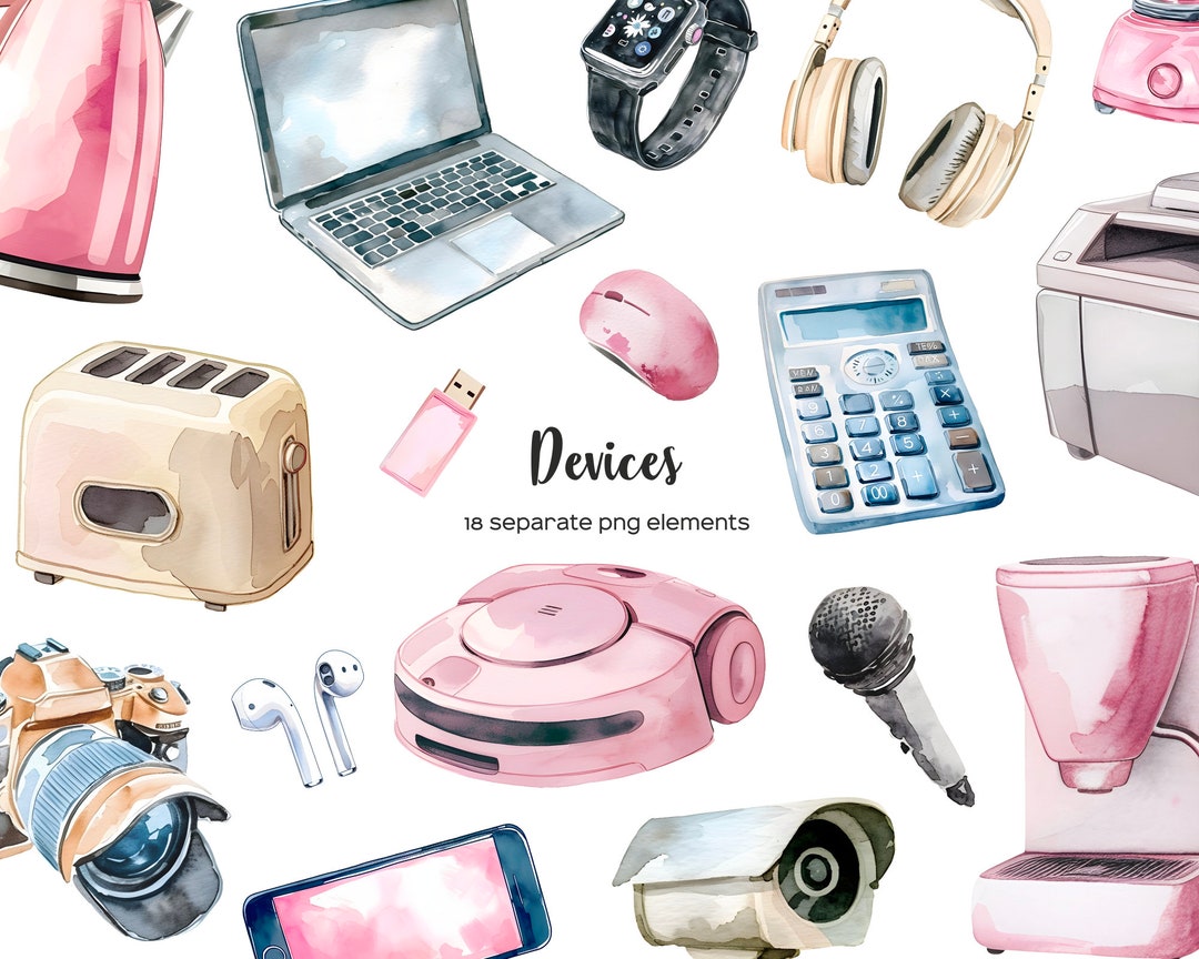 Watercolor Electronic Devices Clipart: Modern Appliances (18 PNG) - Etsy