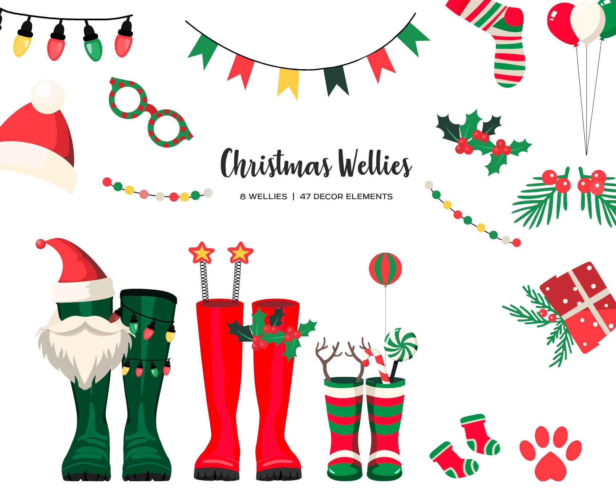 Christmas Wellies Clipart: Family Boot Print Graphics (PNG Digital ...