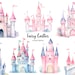 Watercolor Fairytale Castle Clipart. Princess Pink and Purple Castles ...