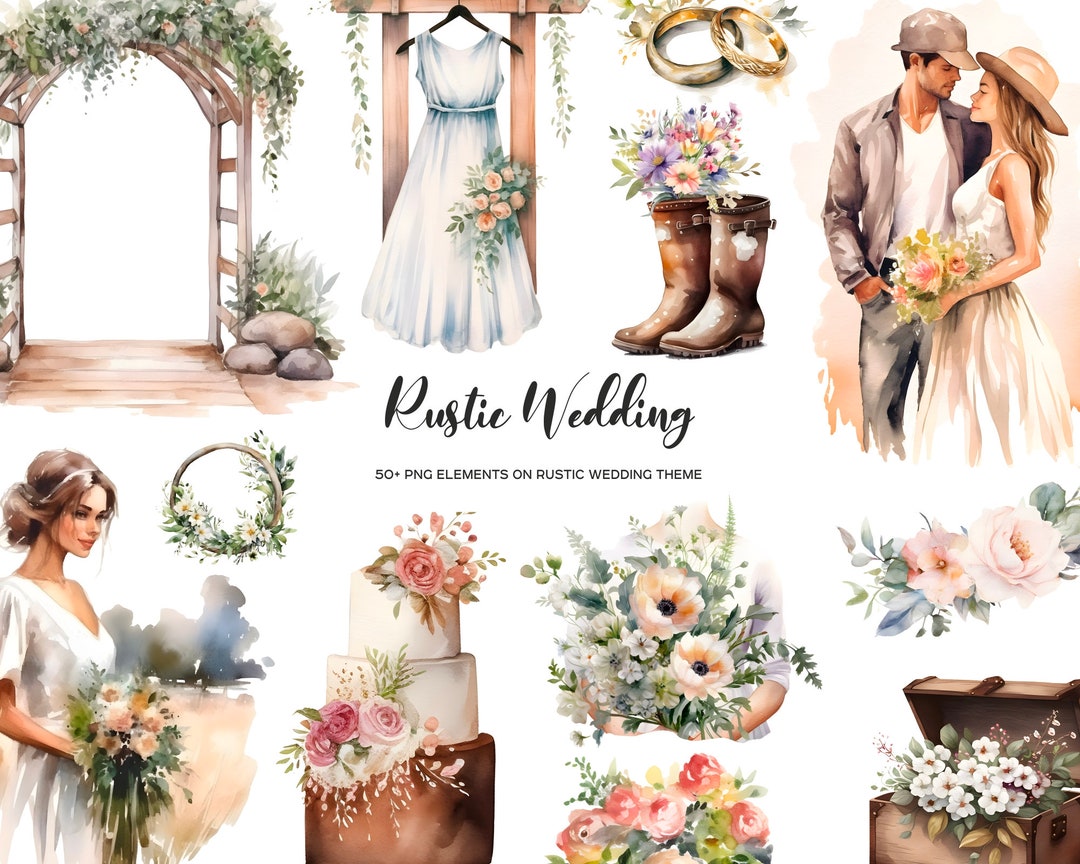 Watercolor Rustic Wedding Clipart. Country Wedding Theme Clip Art ...
