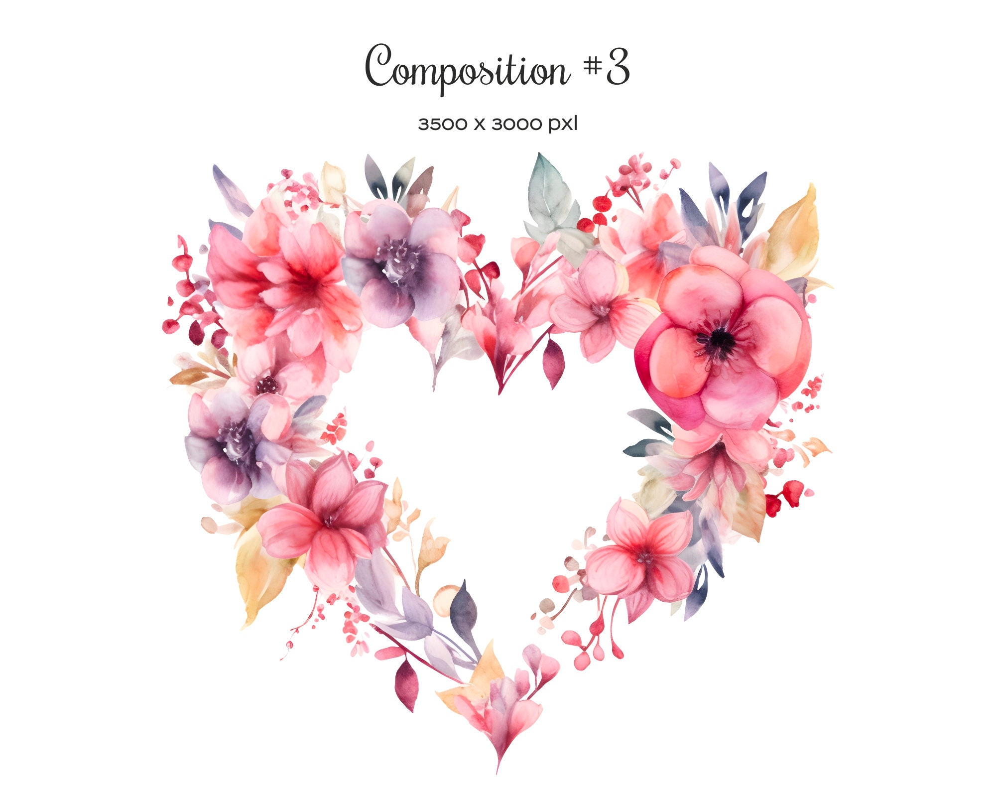 Watercolor Floral Hearts Clipart. Heart With Flowers Clip Art ...
