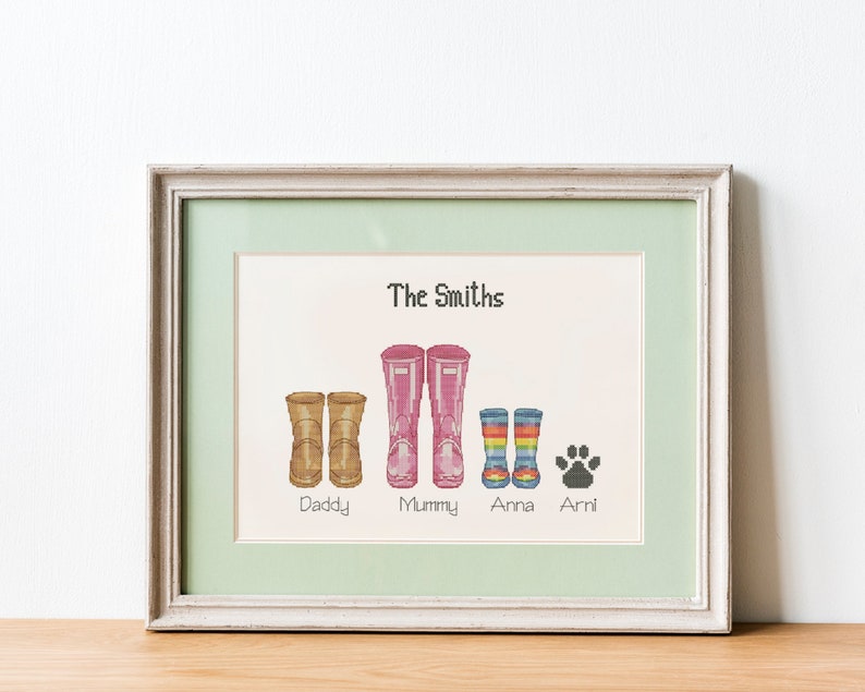 Wellies Family Portrait Cross Stitch Pattern: Personalized Embroidery ...