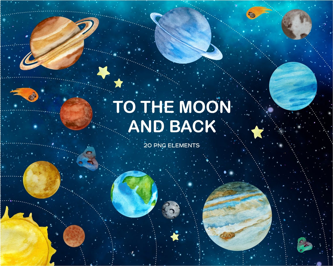 Watercolor Space Planets Clipart: Solar System PNG (digital Download ...