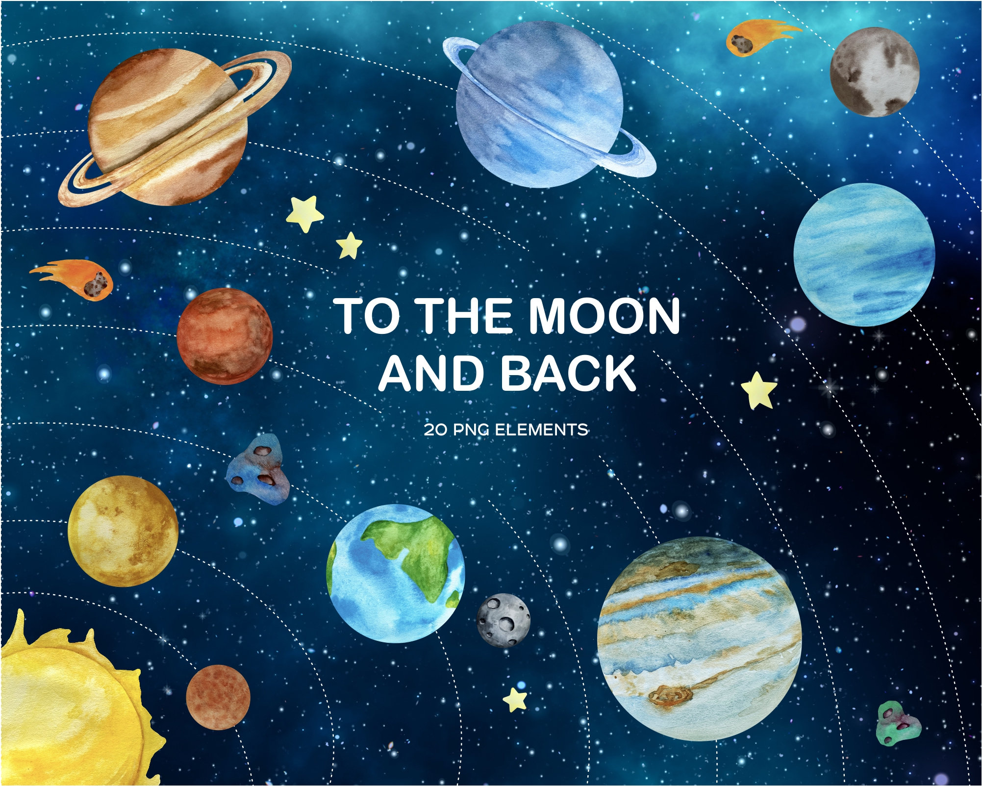 Watercolor Space Planets Clipart. Solar System Download. Outer Space ...