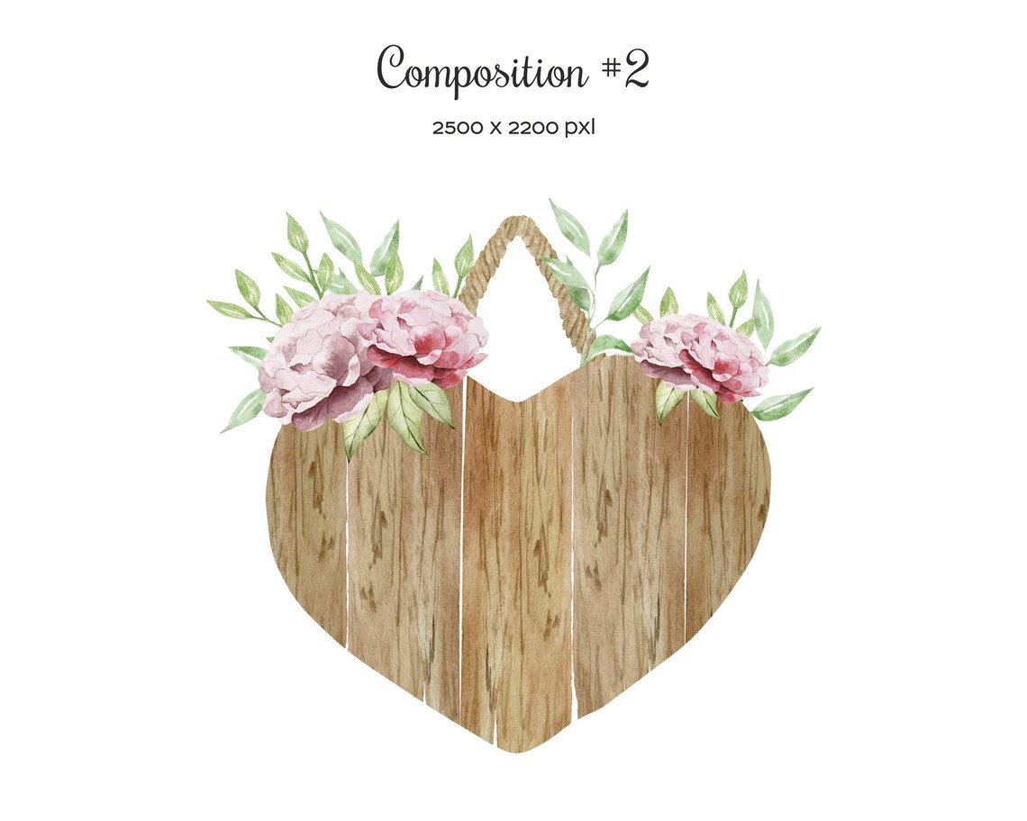 Watercolor Floral Wood Slices Clipart: Wooden Sign PNG (digital ...