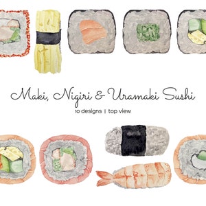 Watercolor Sushi Clipart: Japanese Food Illustrations (30 PNG) - Etsy