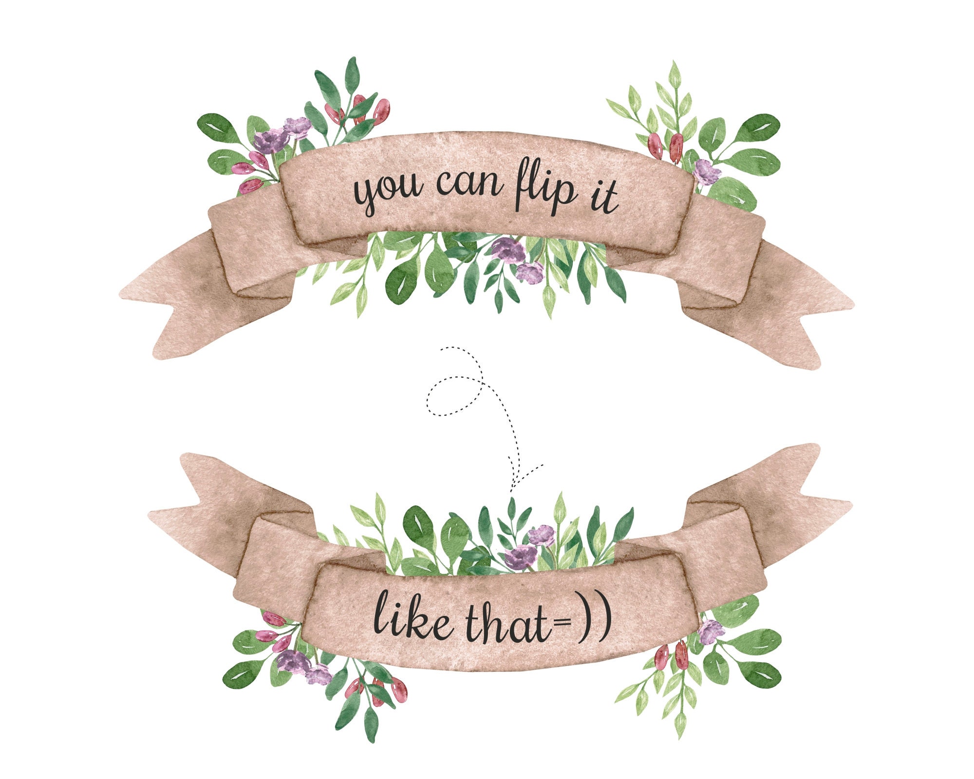 Watercolor Floral Ribbons Clipart. Banners With Flowers and Greenery ...
