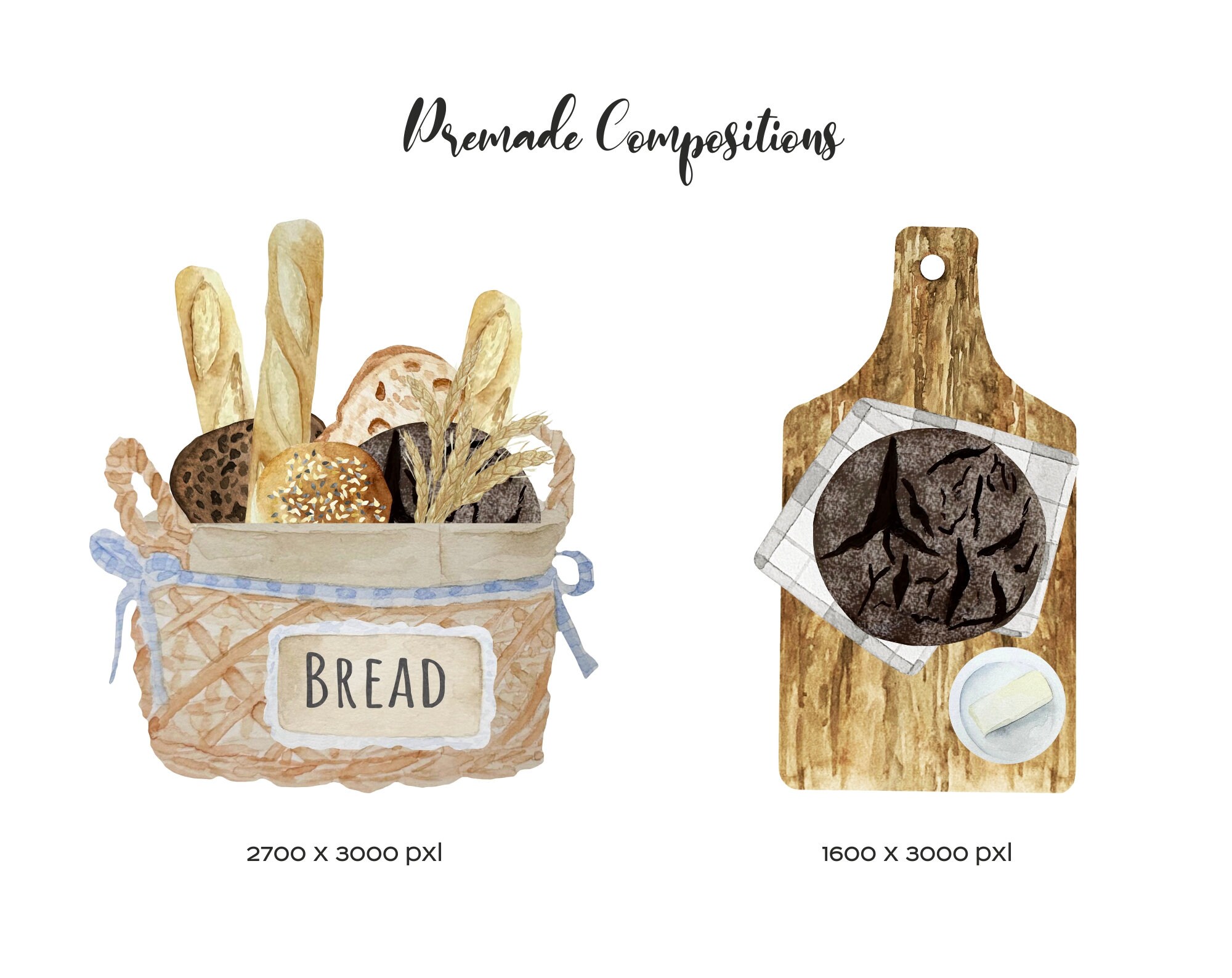 Watercolor Bread Clipart. Watercolor Baking Clip Art. Bakery Watercolor ...