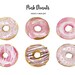 Watercolor Donuts Clipart. Pink Doughnut Clip Art. Bakery Illustration ...