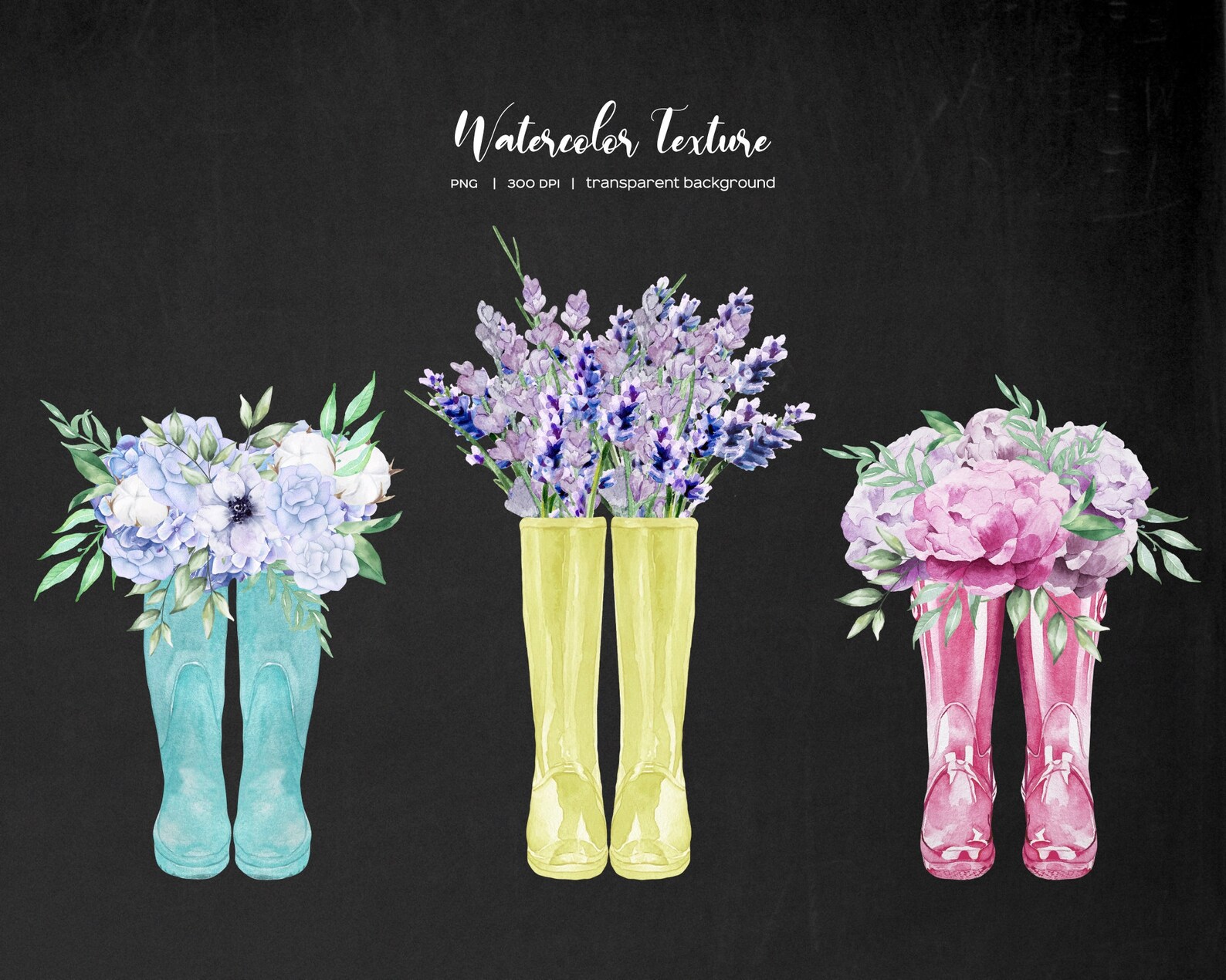 Watercolor Wellies With Flowers Clipart. Floral Rain Boots 6 PNG ...