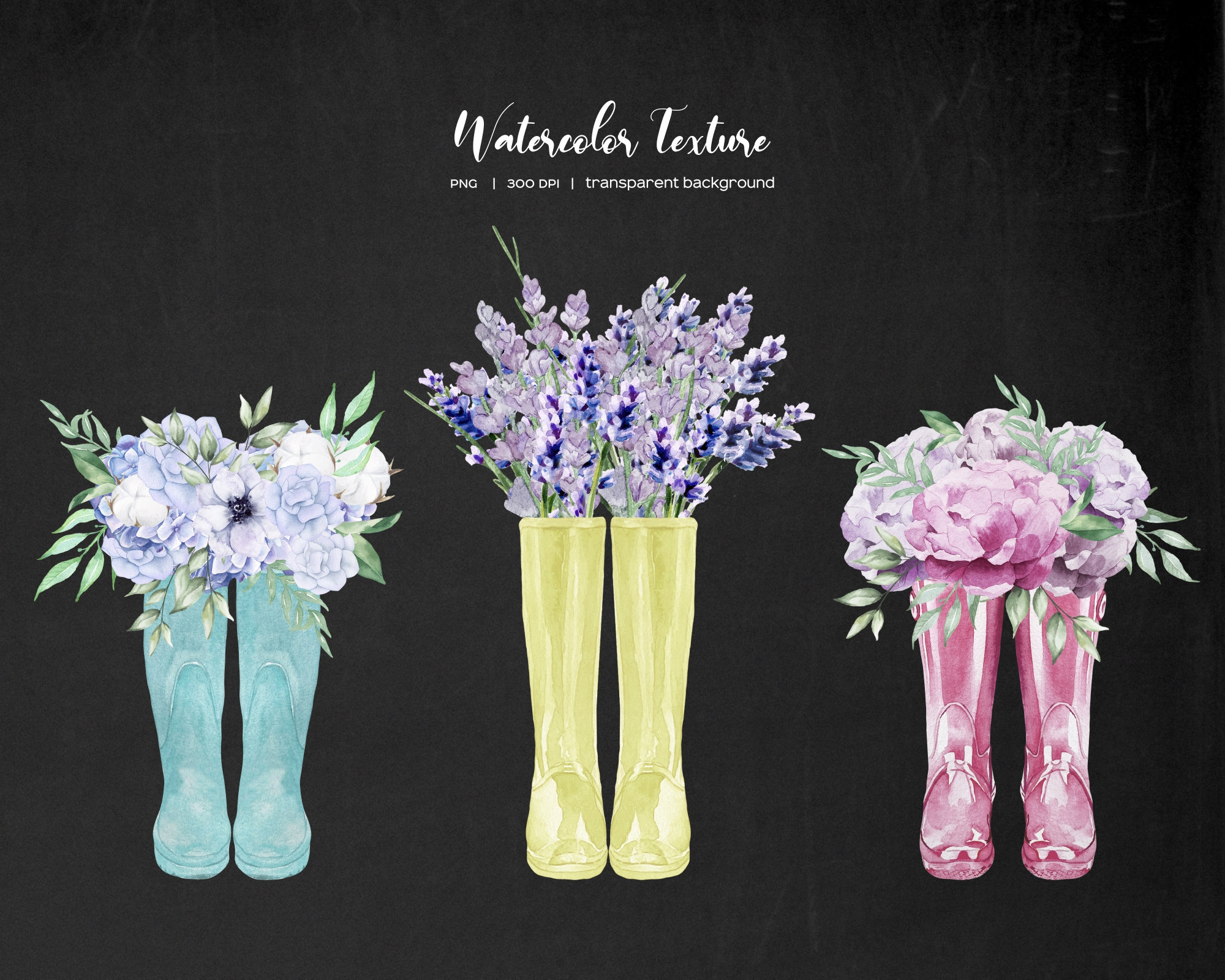 Watercolor Wellies With Flowers Clipart. Floral Rain Boots 6 PNG ...