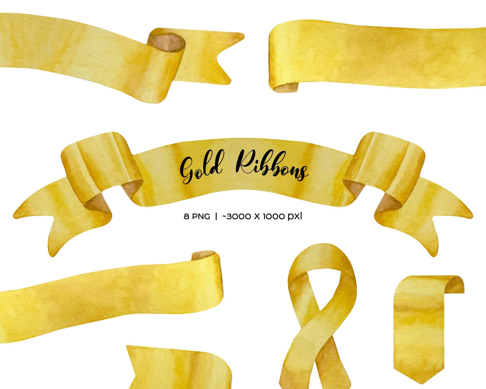 Watercolor Gold Ribbons Clipart: Banners, Bunting (8 PNG) Commercial ...