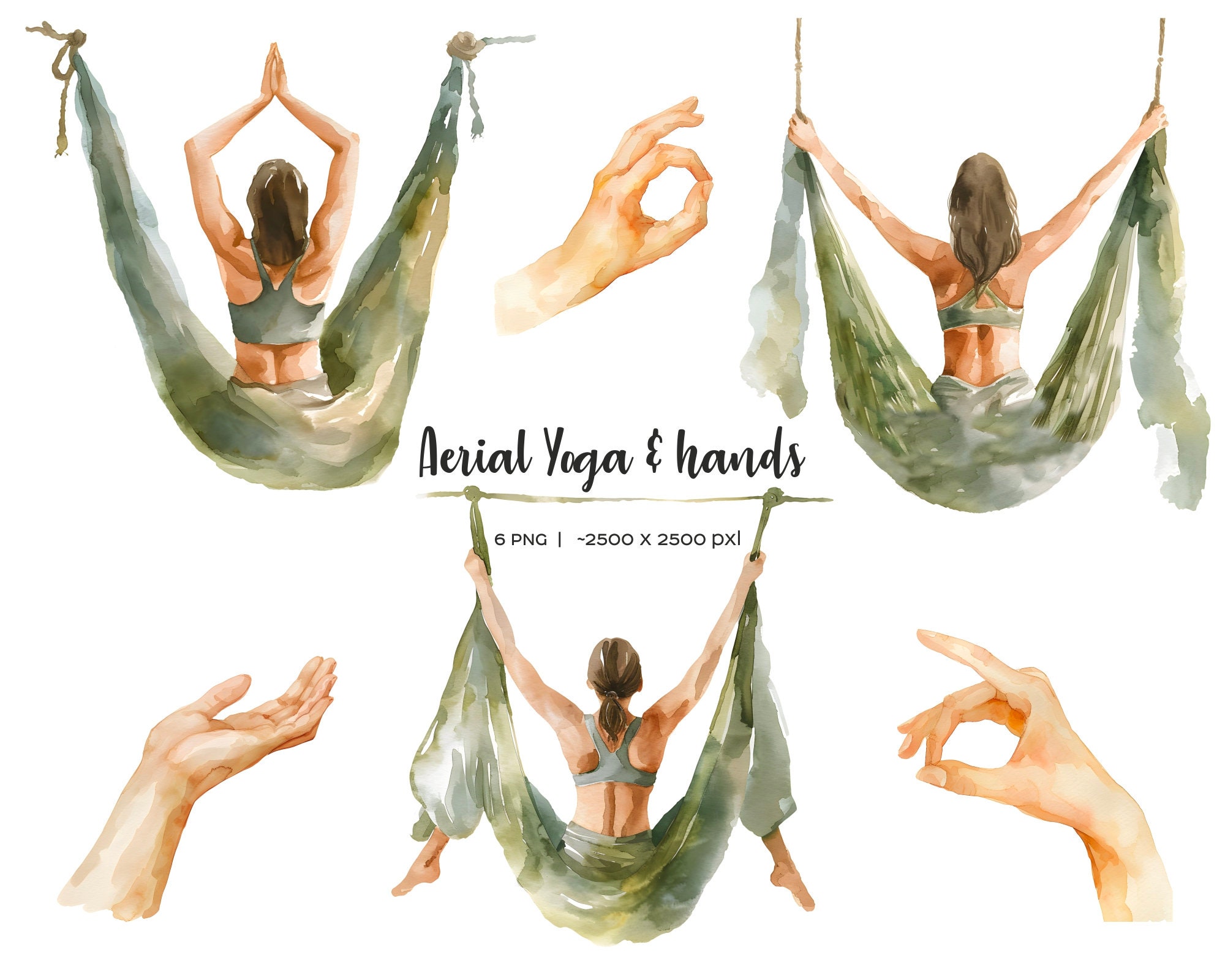 Watercolor Yoga Clipart: Poses, Equipment, Meditation (PNG, PDF) - Etsy