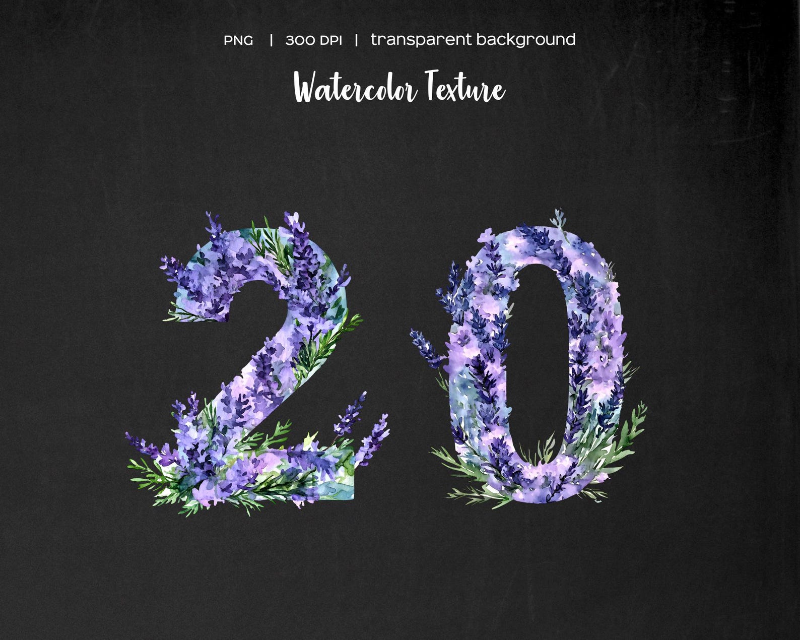 Watercolor Lavender Number Clipart: Floral Digits (PNG Digital Download ...