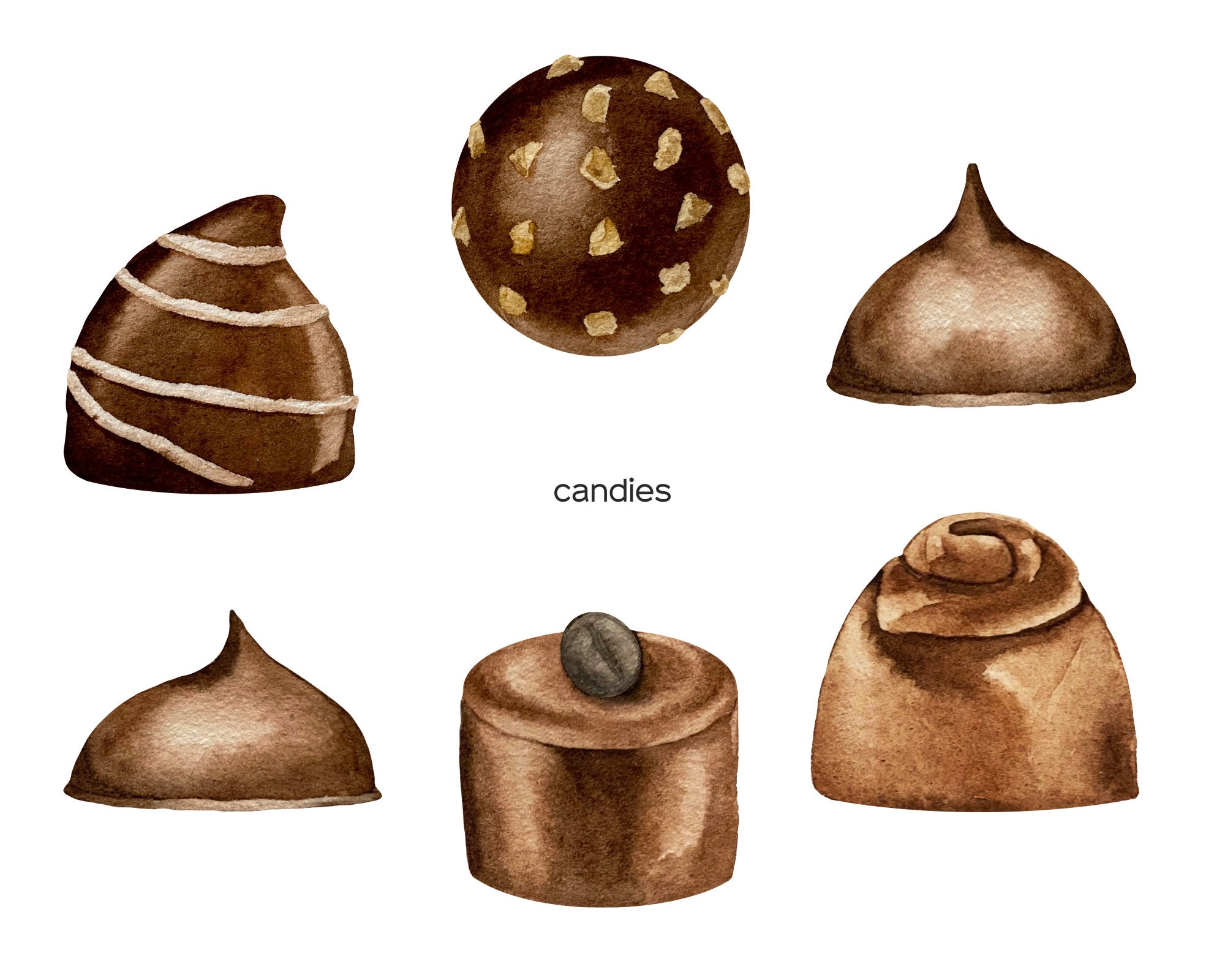 Watercolor Chocolate Clipart. Chocolate Sweet, Cake, Candy, Drop Clip ...