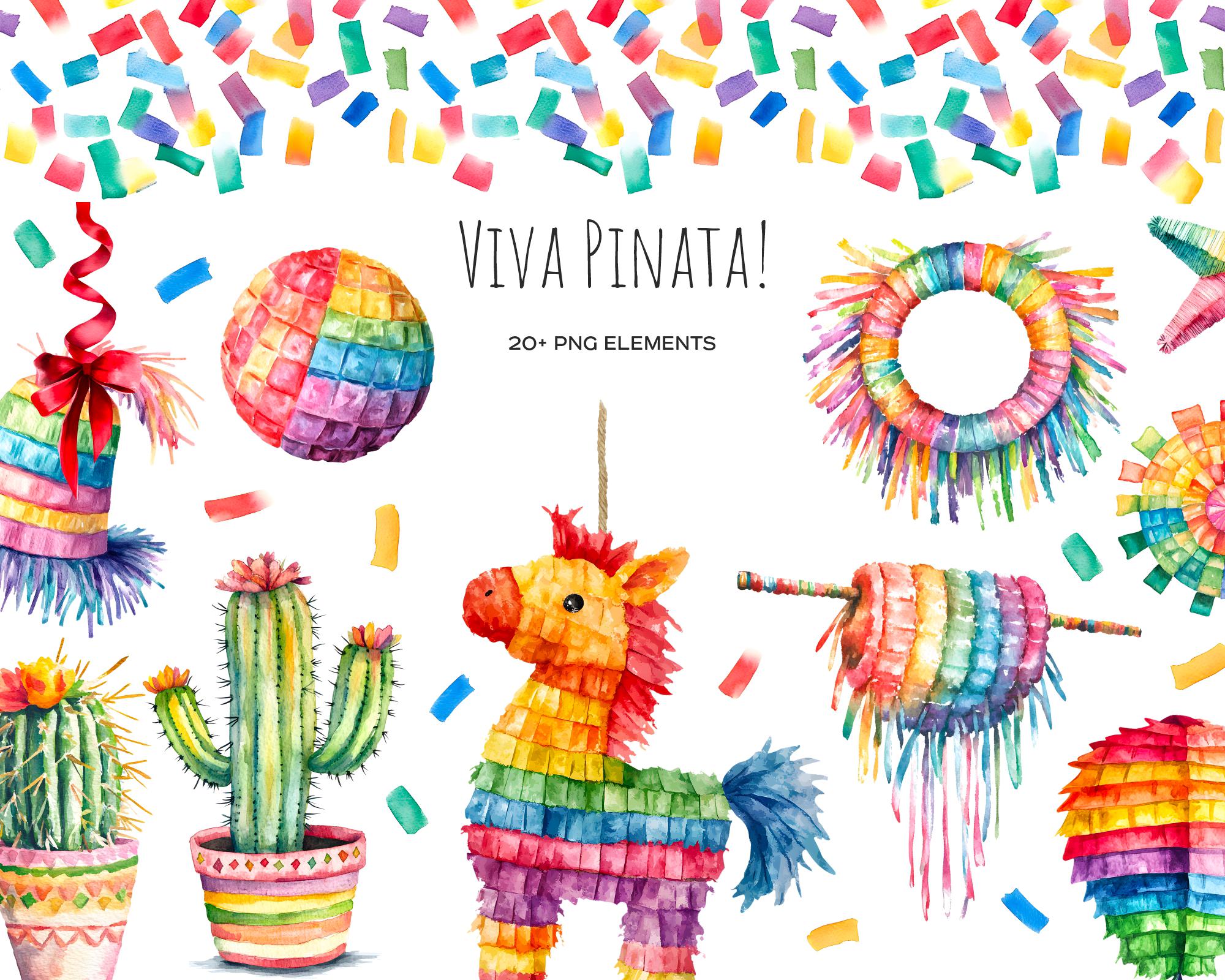 Watercolor Pinata Clipart: Mexican Fiesta PNG Set (digital Download) - Etsy