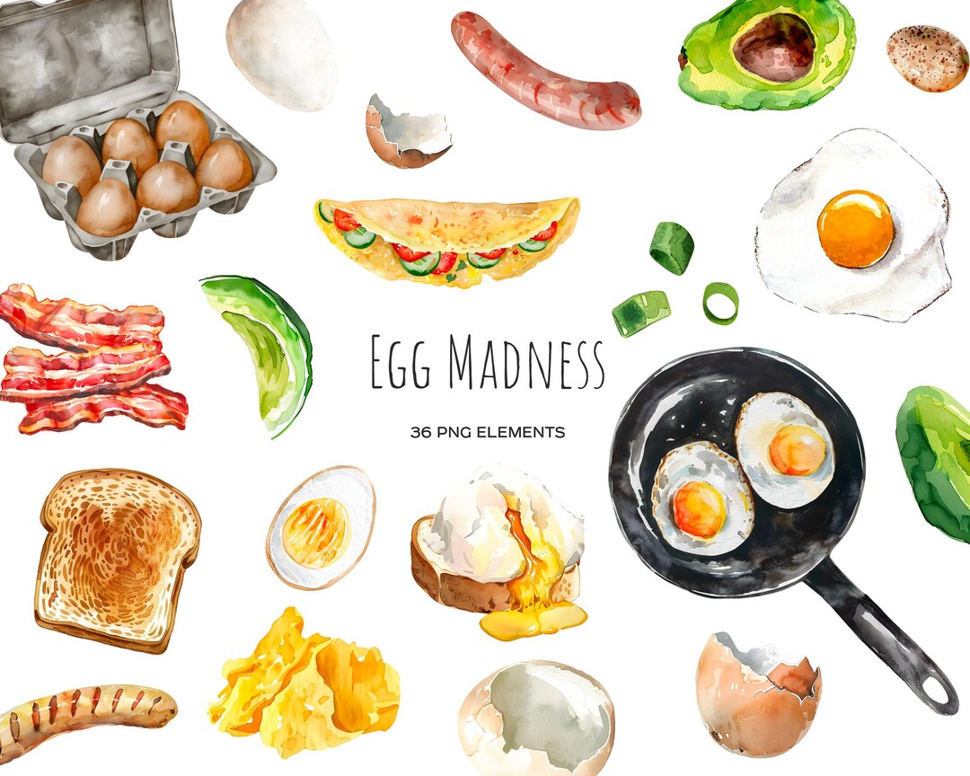 Watercolor Eggs Clipart. Types of Eggs. Watercolor Breakfast 36 PNG ...