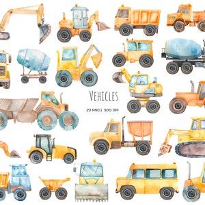 Watercolor Construction Clipart. Construction Vehicles Clipart ...