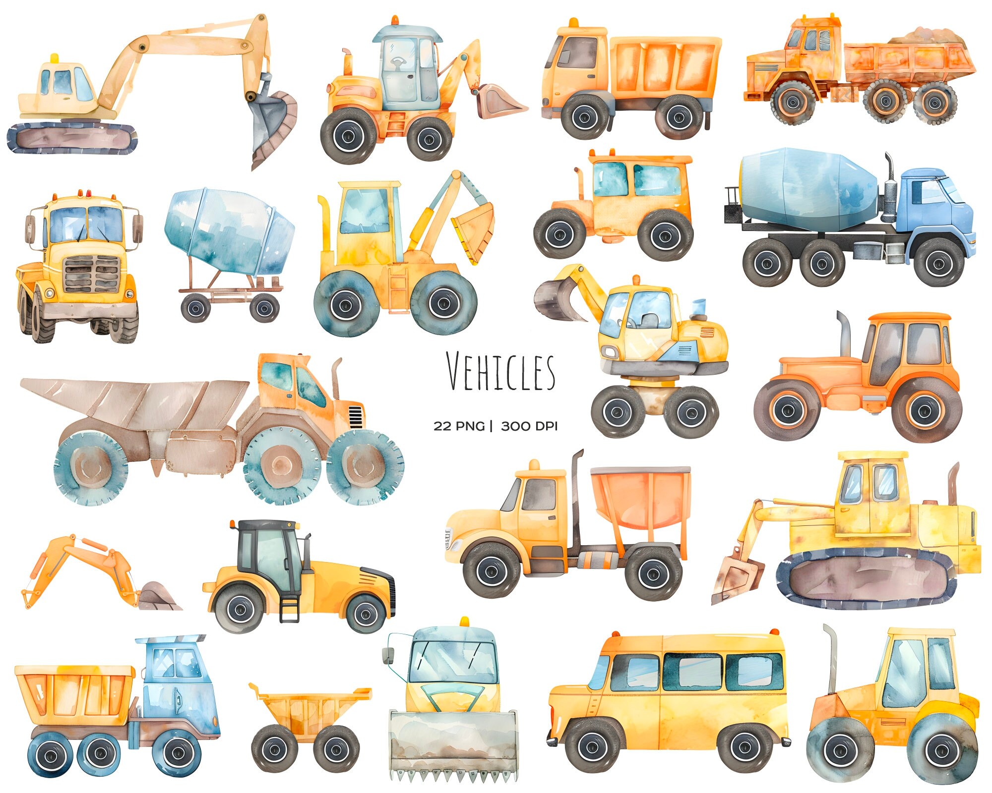 Watercolor Construction Clipart. Construction Vehicles Clipart ...