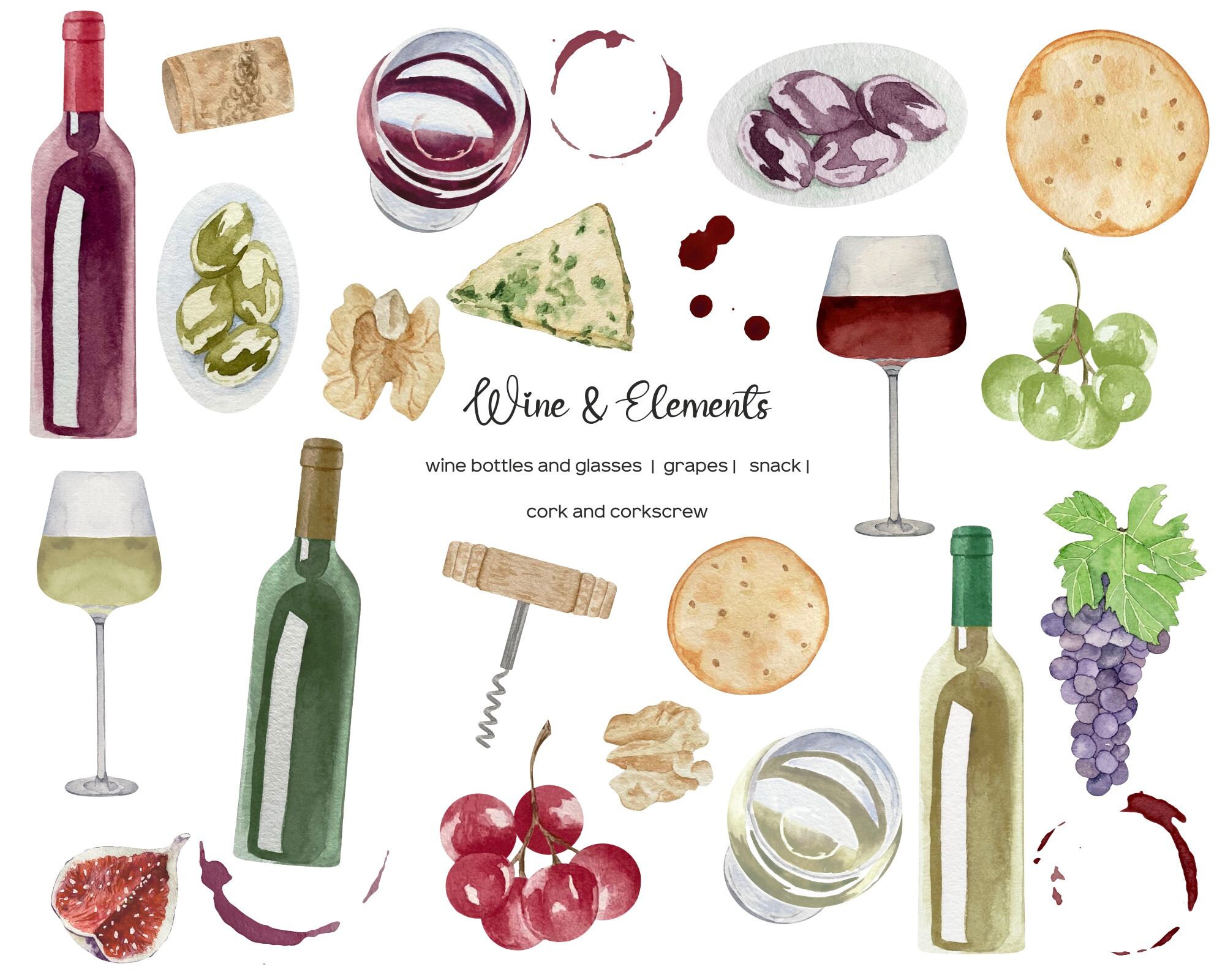 Watercolor Wine Clipart. Red and White Wine Illustration. Wine Lover ...