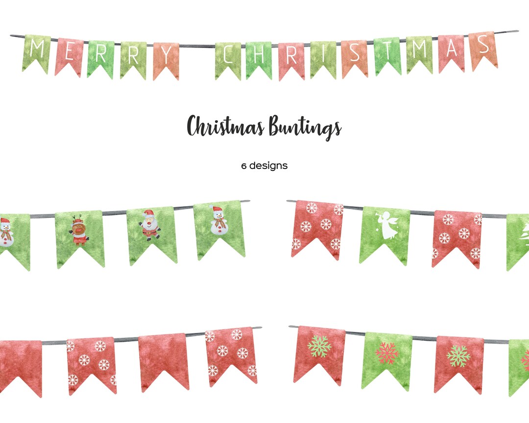 Watercolor Christmas Bunting Clipart: Holiday Ribbons (6 PNG) - Etsy