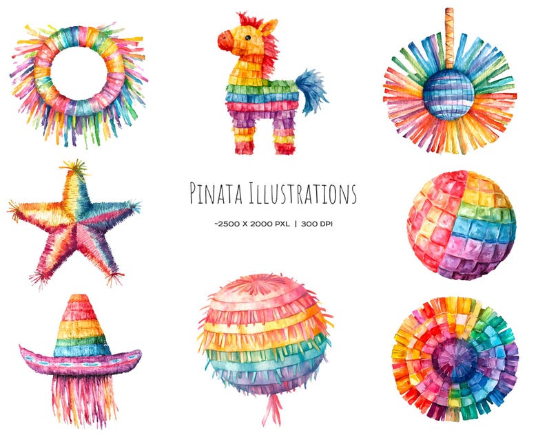 Watercolor Pinata Clipart: Mexican Fiesta PNG Set (digital Download) - Etsy