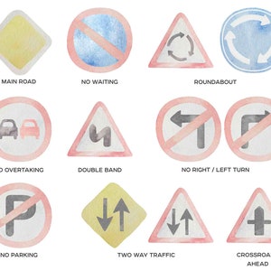 Watercolor Road Sign Clipart. Traffic Signs Clip Art. Bundle 32 Common ...
