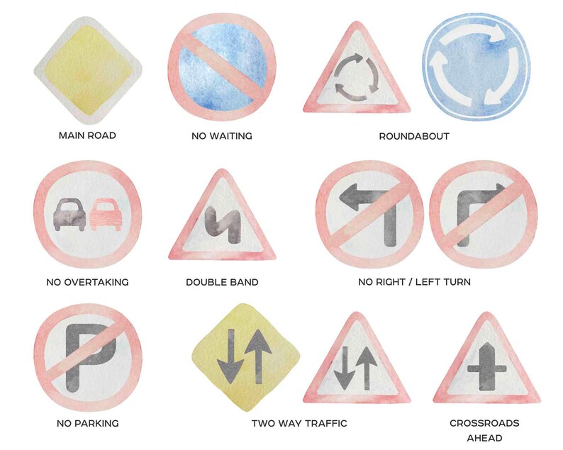 Watercolor Road Sign Clipart. Traffic Signs Clip Art. Bundle - Etsy