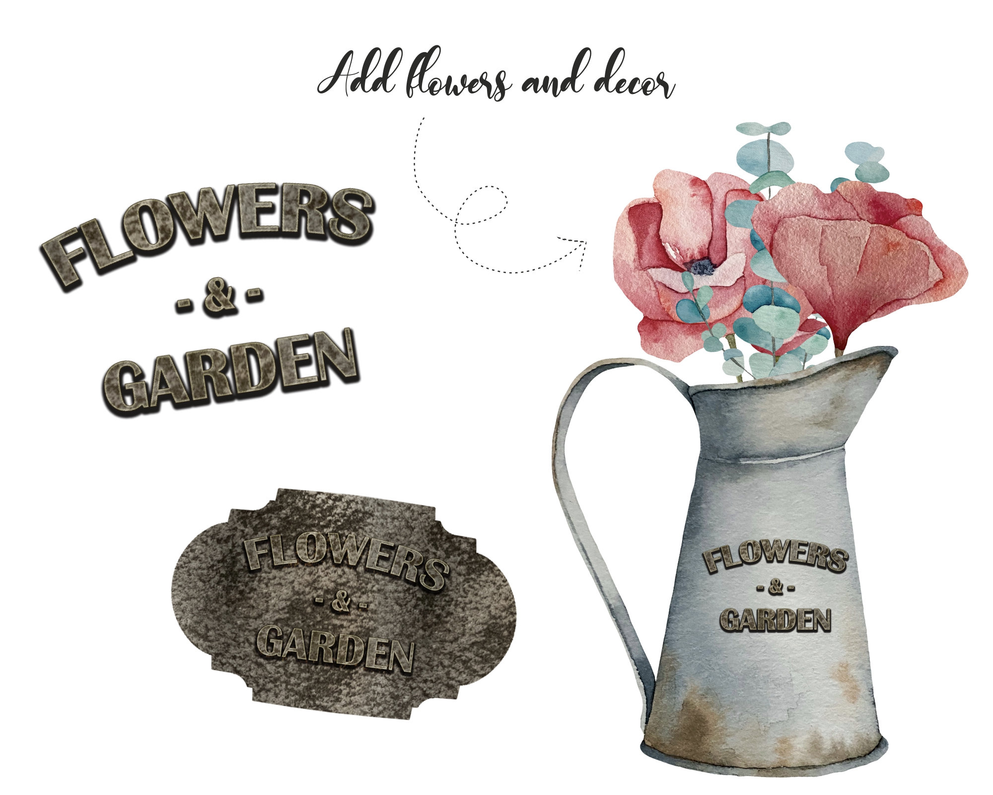 Watercolor Rusty Watering Can Clipart. Garden Tool Clip Art. Farmhouse ...