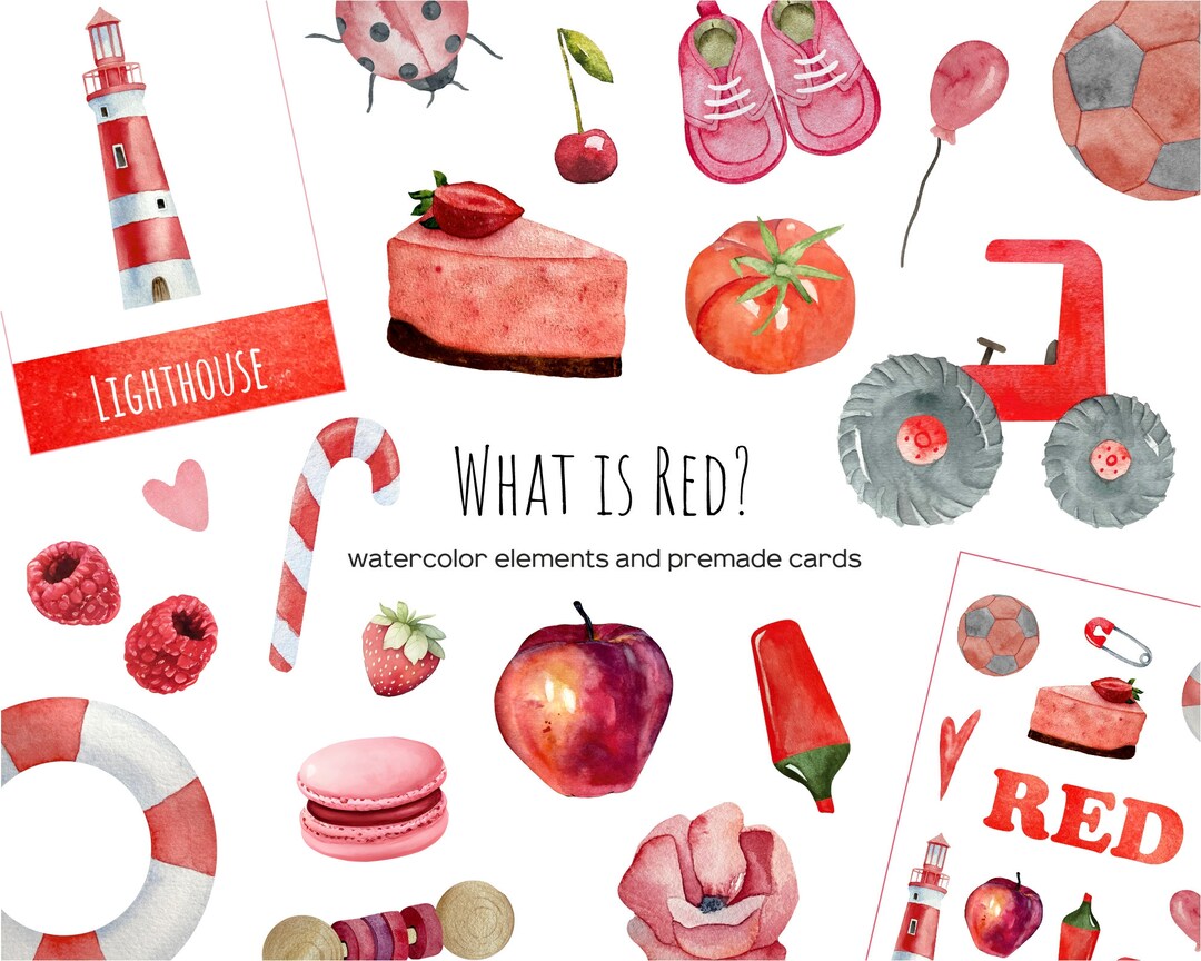Watercolor Red Things Clipart: Kids Learning Elements (34 PNG) - Etsy