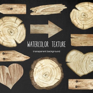 Watercolor Wood Slices Clipart. Watercolor Wood Hearts. Wood Sign 11 ...