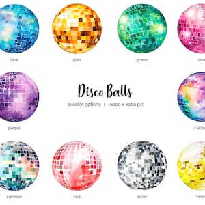 Watercolor Disco Ball Clipart: Rainbow Party PNG (10 Files) - Etsy