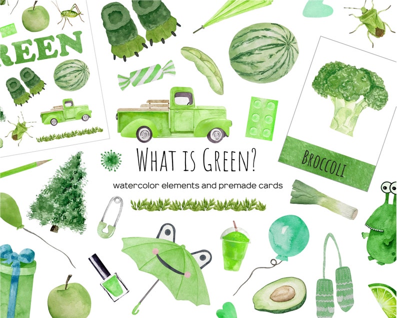 Watercolor Green Clipart: Educational Kids Learning Set (51 PNG) - Etsy