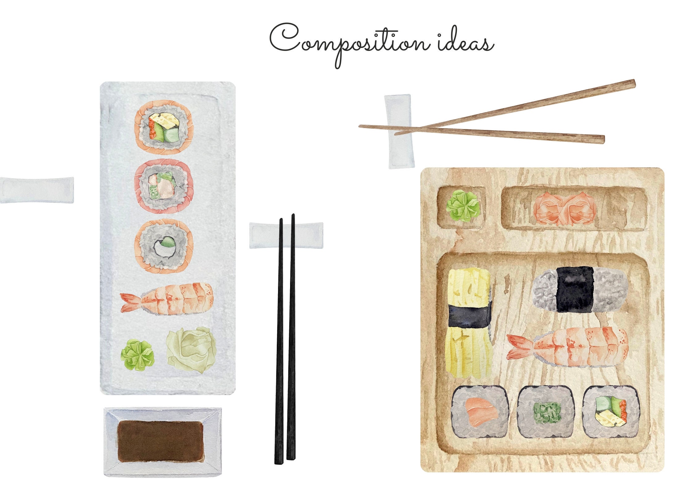 Watercolor Sushi Clipart: Japanese Food Illustrations (30 PNG) - Etsy