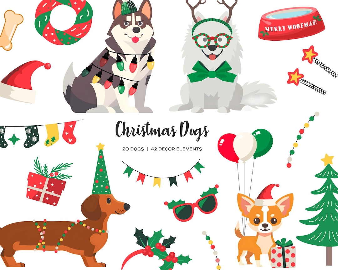 Christmas Dog Clipart. Xmas Dogs Clip Art. Dog in Santa Hat PNG ...