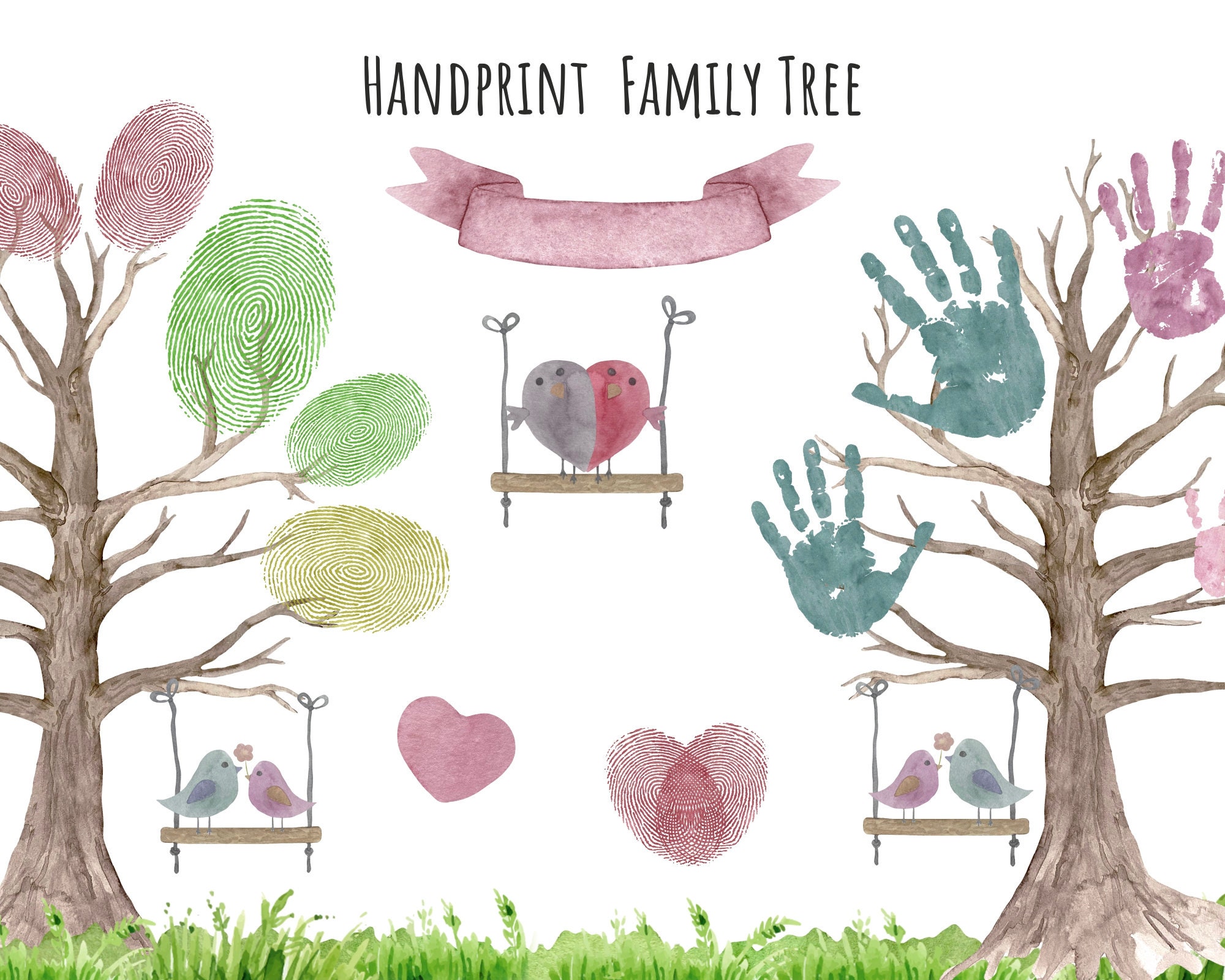 Watercolor Family Tree Clipart. Handprint Family Tree Clipart ...