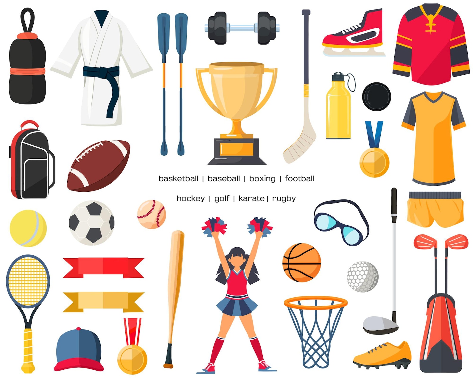 Sports Equipment Clipart: 32 PNG Illustrations (digital Download) - Etsy
