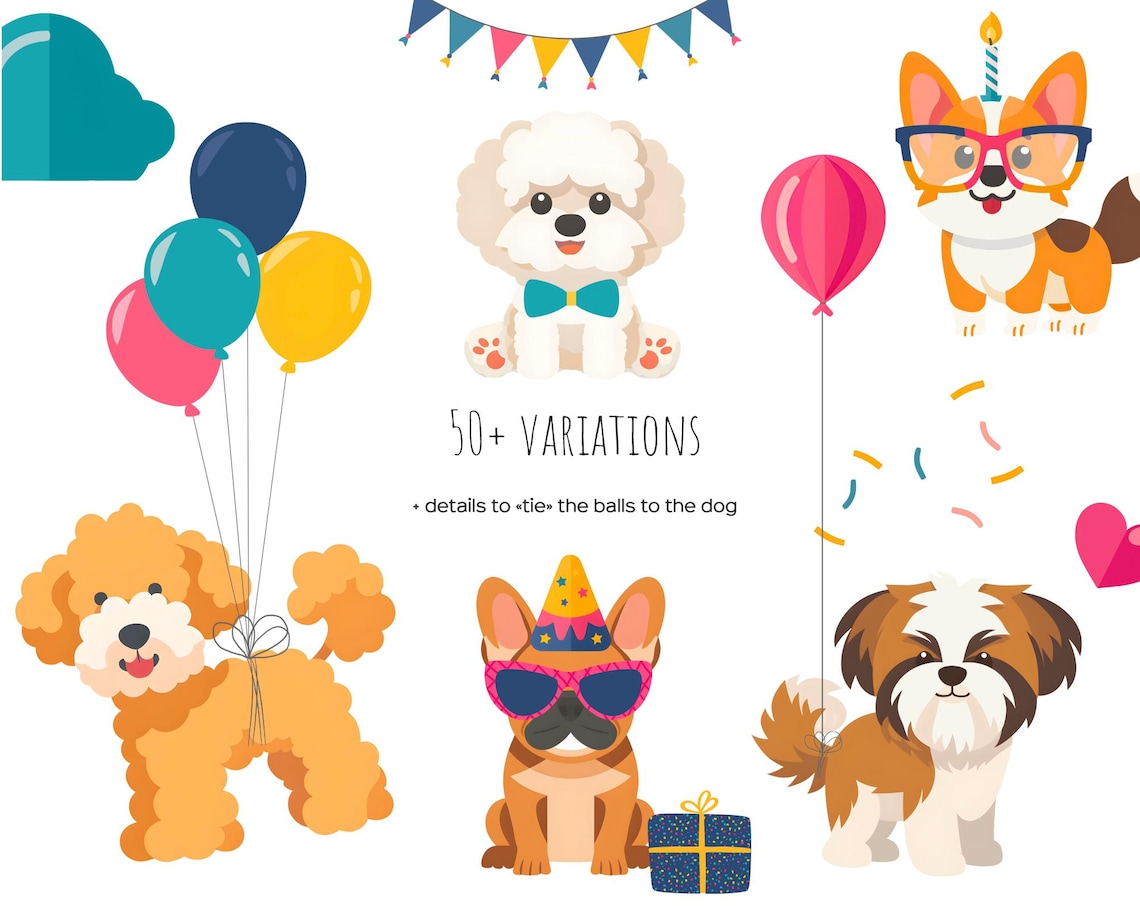 Dog Birthday Party Clipart. Birthday Dogs Clip Art. Dog in Birthday Hat ...