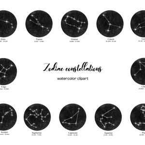 Watercolor Zodiac Constellation Clipart. Horoscope 12 Signs ...