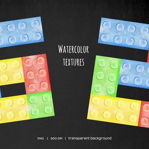 Watercolor Building Bricks Numbers Clipart: Toy Bricks PNG (digital ...