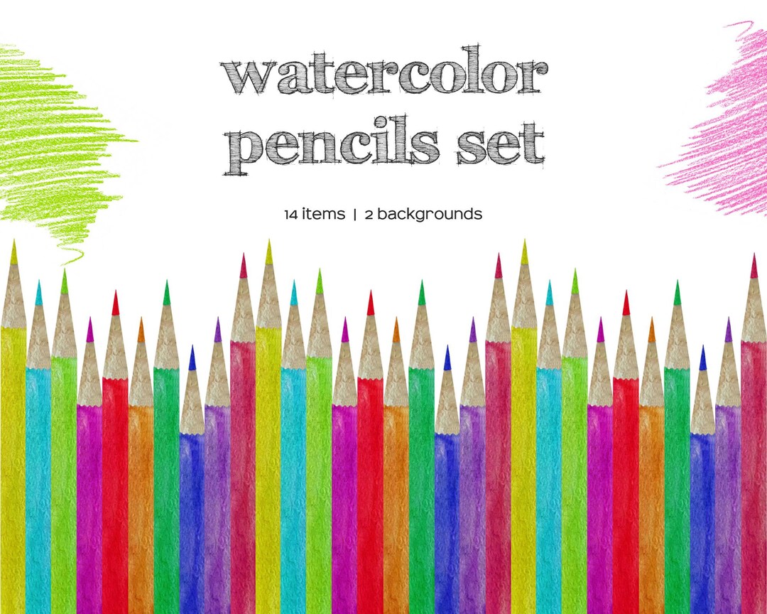 Watercolor Colored Pencils Clipart. 14 Colored Crayons. School Writing ...