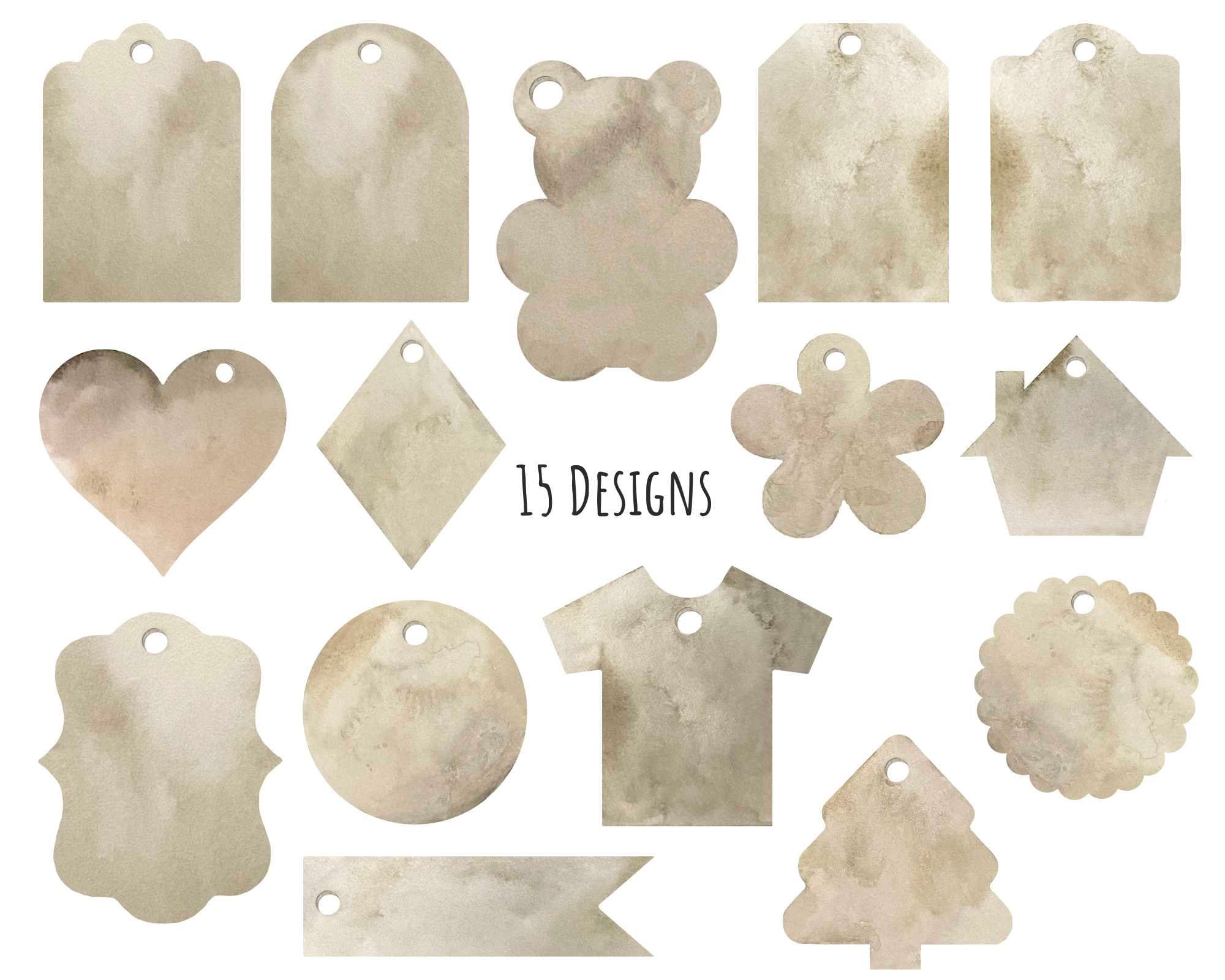 Watercolor Kraft Paper Tags Clipart. Craft Label Clip Art 15 PNG ...