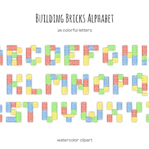 Watercolor Building Bricks Alphabet Clipart. Toy Letters A-Z. Plastic ...