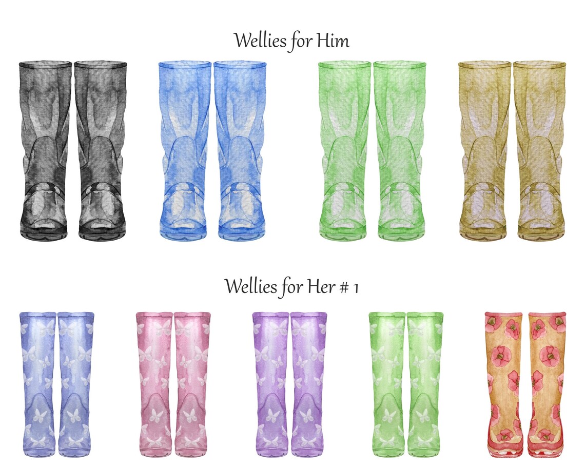 Watercolor Welly Boot Clipart: Family Print Creator (PNG) - Etsy