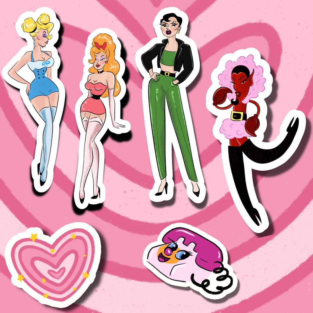 Retro Power Puff Pin-up Girl Decorative Retro Style Stickers for ...