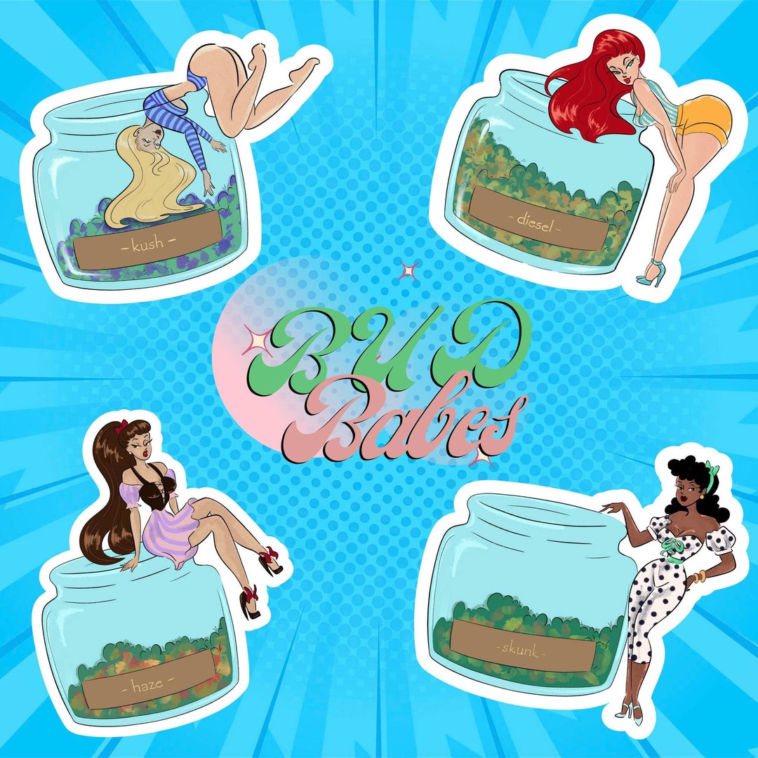 BUD BABES Stickers. Stoner Girl Stickers, Ouid, 420, Bud Babe, Weed ...