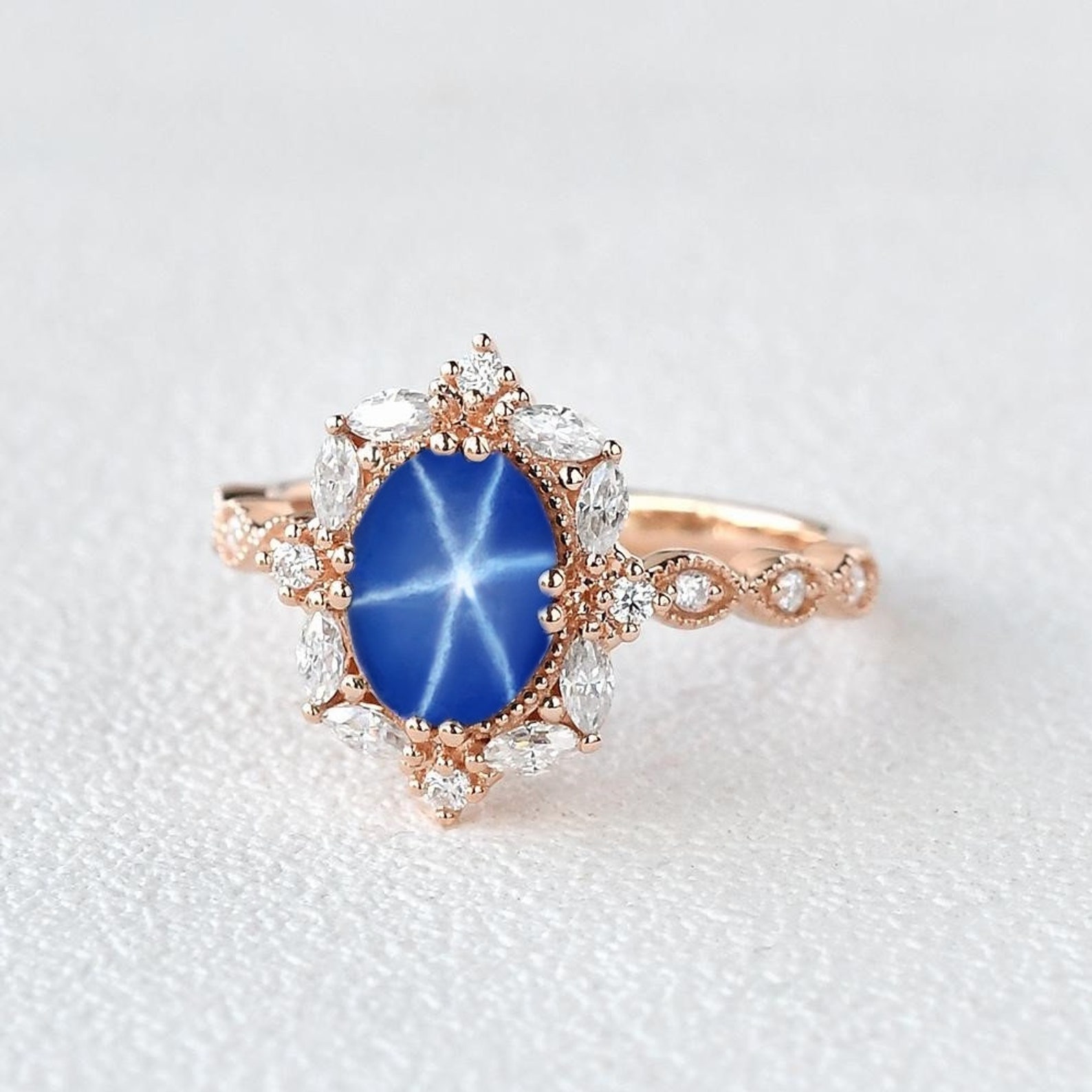 Blue Star Sapphire Engagement Ring Sky Gemstone Bridesmaid Jewelry ...