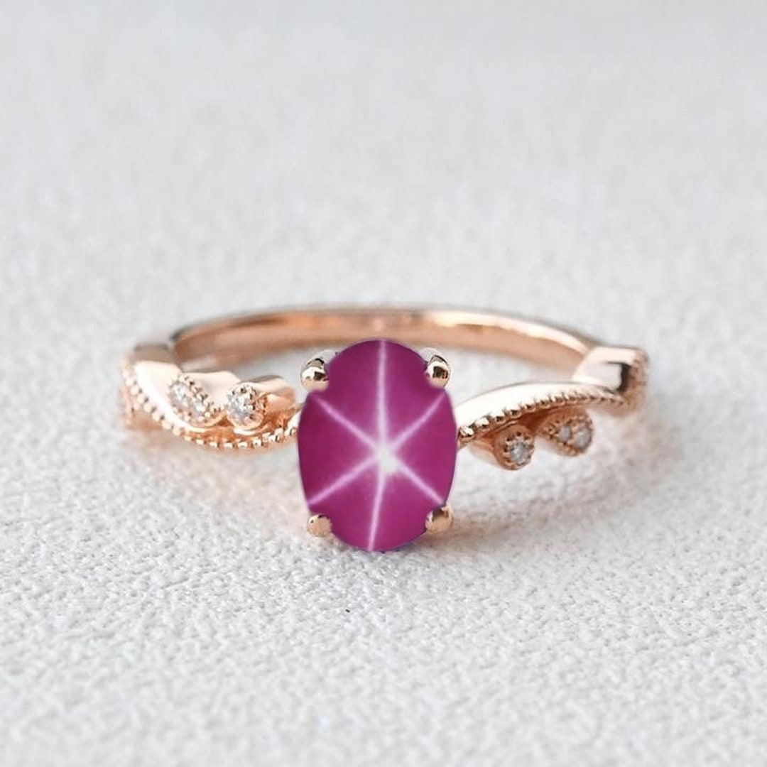 Vintage Star Ruby Engagement Ring Art Deco Promise Bridesmaid Gift ...