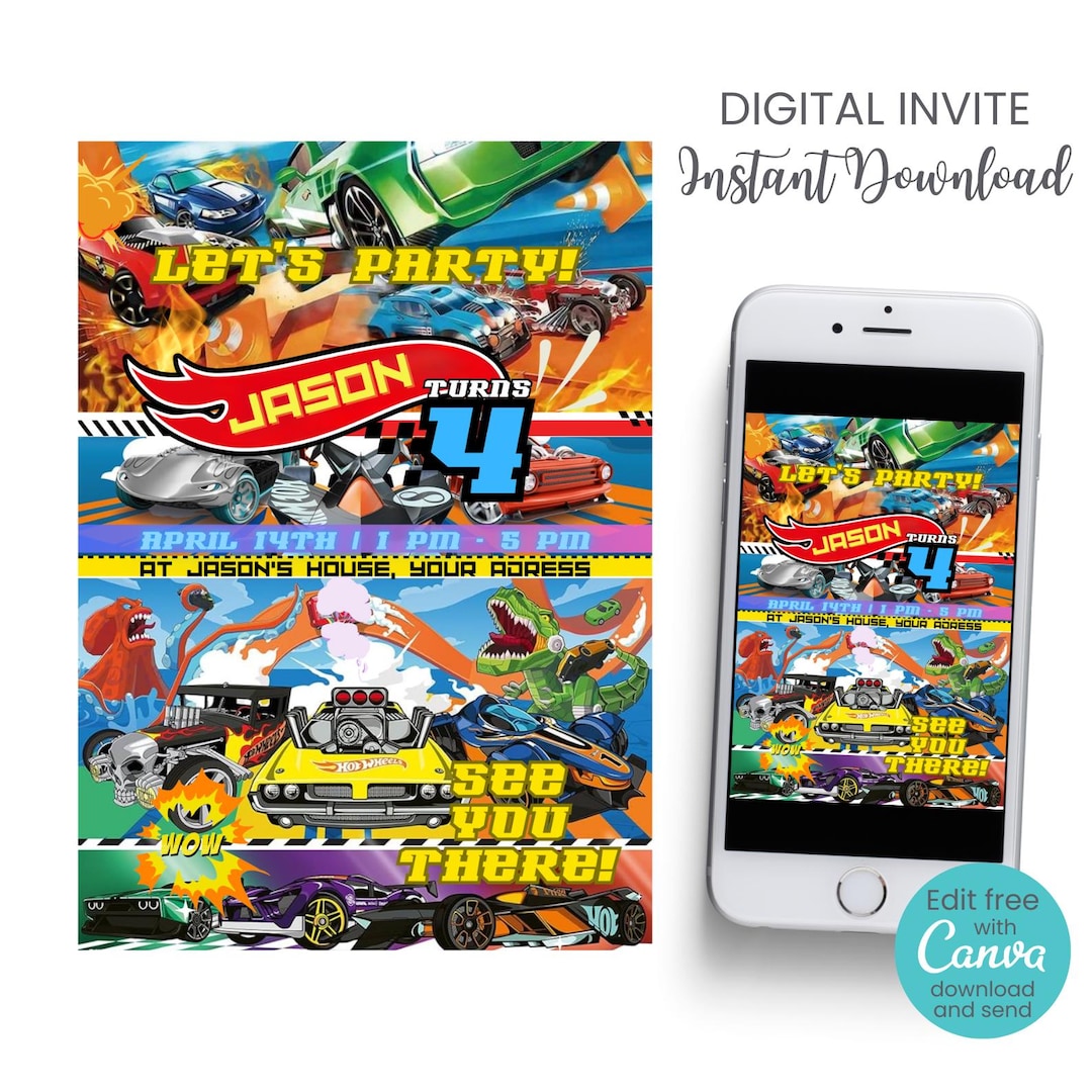 Editable Animated Hot Wheels Invitation Birthday Invitation Template ...